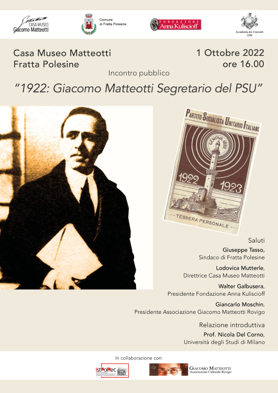 Incontro pubblico1922: Giacomo Matteotti Segretario del PSU